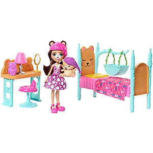 Mattel Enchantimals Sleepover Bedroom Playset – Bren Bear doll (6-in) and Snore Animal Figure