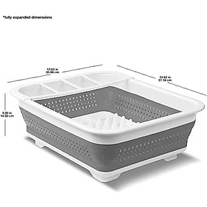 madesmart Premium Antimicrobial Collapsible Dish Rack, Portable, Easy-to-Store, Dish Drying Rack, EPA Certified, White