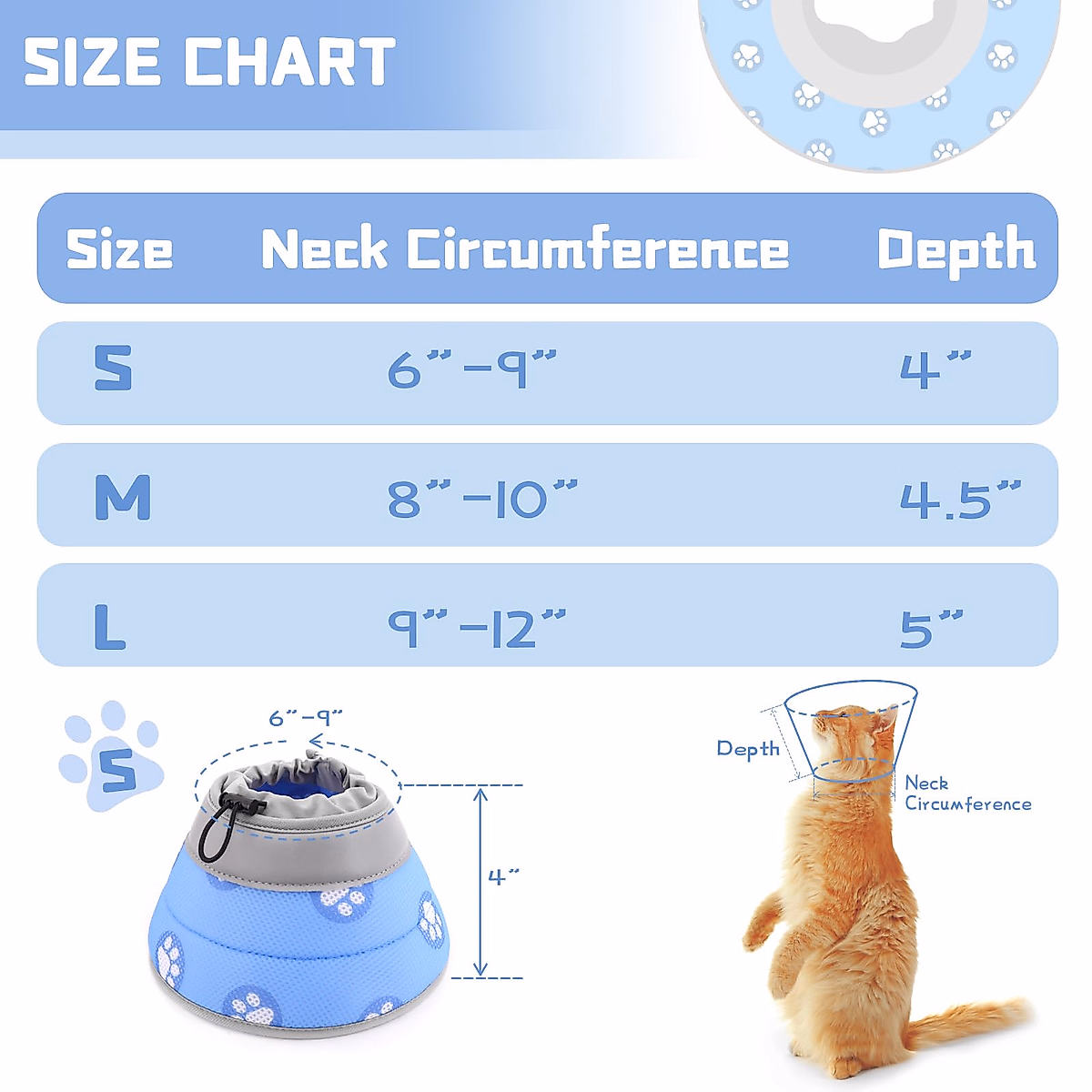 Supet Cat Cone Collar Soft to Stop Licking After Surgery Cat Recovery Collar for Small Large Cats Adjustable Elizabethan Collar for Cats Kittens