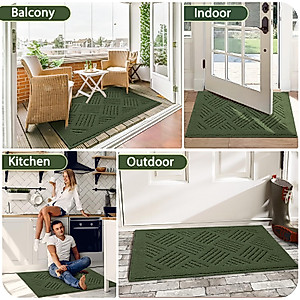 JEEDOVIA Door Mat Indoor Doormat,Front Back Door Mats Non Slip Entrance Rugs Rubber Backing,Inside Doormats for Entryway Low-Profile Absorbent Resist Dirt Floor Mats Washable Green,24"x36"