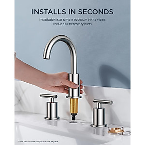 FORIOUS Chrome Bathroom Faucet 2 Handle Basin Faucet, 8 inch Widespread Sink Faucet Bathroom 3 Hole with Metal Pop-up Drain Assembly, Brass Lavatory Sink Tap 3 Pieces RV Faucet, Water Supply Lines