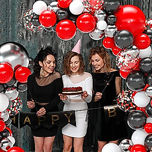 Black and Red Balloon Garland Kit Red Black White Metallic Silver Confetti Balloons Arch for Baby Shower Graduation Circus Pirate Birthday Party Decorations