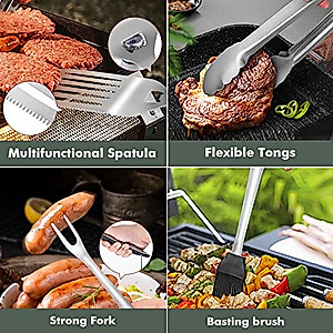 CTCCORC Grill Tool Set 20PCS, BBQ Tool Sets with Durable Barbecue Spatula, Grill Knife, Fork, Tongs, Skewers, Portable Storage Bag, Heavy Duty Stainless Steel Outdoor Cooking Camping Grilling Tools
