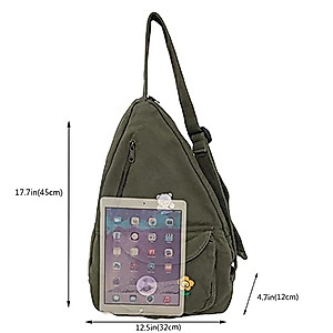 PRAGARI Sling Bag for Women Crossbody Backpack Shoulder Chest Bag Daypack Small Green Travel Canvas Casual Hiking Outdoor
