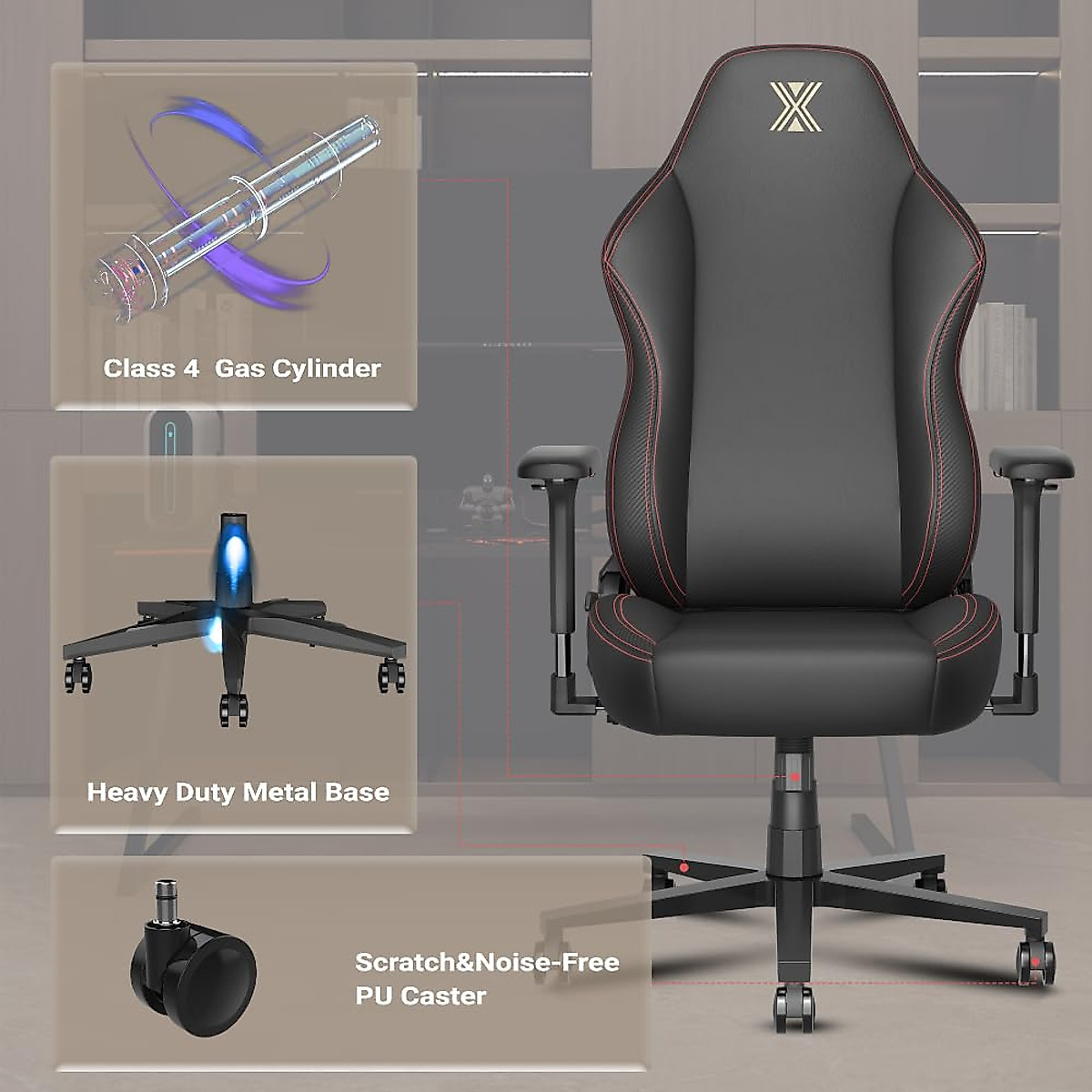 Office PC Gaming Chair Ergonomic Office Chair Desk Chair with Lumbar Support Flip Up Arms Headrest PU Leather Executive High Back Computer Chair for Adults Women Men (PU Black)