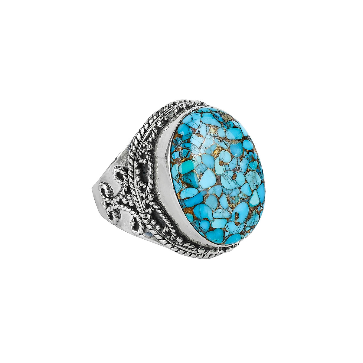 YoTreasure Blue Copper Turquoise Rope Design Ring Solid 925 Sterling Silver Gemstone Jewelry