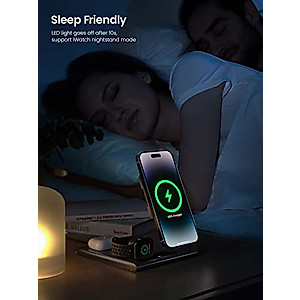 3-in-1 Foldable Magnetic Wireless Charger with MagSafe Charger Stand, Fast Magnetic Charging Station for iPhone 14/13/12 Series, iWatch 8/7/6/SE/5/4/3/2, AirPods 3/2/Pro (with QC 3.0 Adapter)
