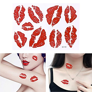 Lurrose 6pcs Red Lips Temporary Tattoo Stickers Water-proof Face Stickers Body Decorations Stickers for Girls Kids