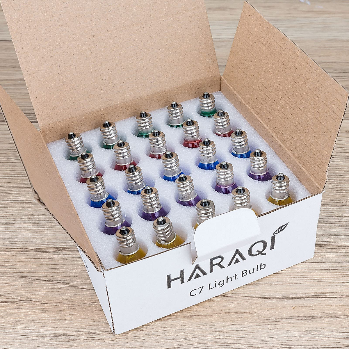 haraqi 25 Pack 5W 120 Volt E12 Socket C7 Multicolor Christmas Replacement Bulbs, C7 Outdoor Indoor String Light Replacement Bulbs