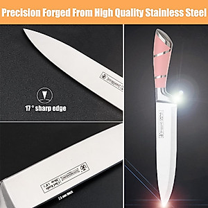 YF-TOW Knife Block Set, Kitchen Knife Set with Stand, 9 PCS Pink Sharp Stainless Steel Knife Set with Chef Knife,Bread Knife,Carving Knife,Scissors and Knife Sharpener (Pink)