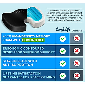 ComfiLife Gel Enhanced Seat Cushion - Non-Slip Orthopedic Gel & Memory Foam Coccyx Cushion for Tailbone Pain - Office Chair Car Seat Cushion - Sciatica & Back Pain Relief (Black)