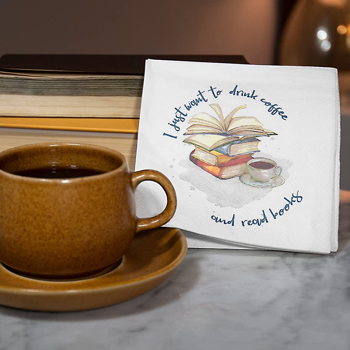 30 Pk, "Books & Coffee" Beverage 3-Ply Paper Party Napkins for Book Clubs and Events, Lunches, Garden Parties, Tea Time