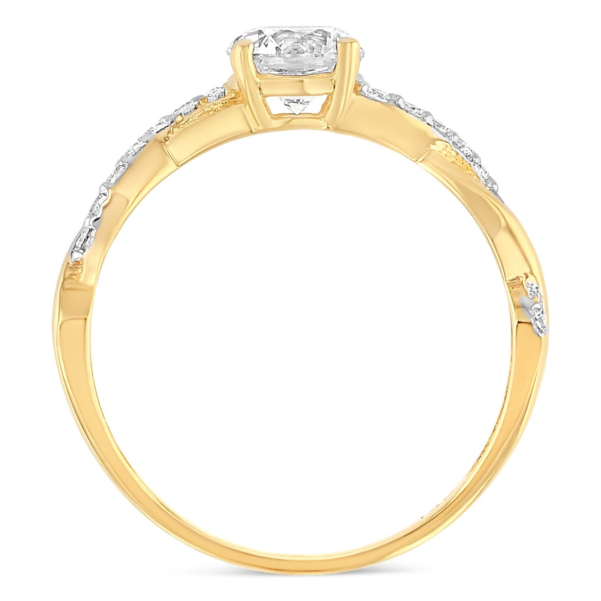 Ioka - 14K Solid Yellow Gold Round Cut CZ Wedding Engagement Ring - Size 7
