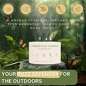 BUZZ DEFENDER 14oz Citronella Candles Outdoor - 100% Natural & Highly Effective 3 Wick Citronella Candles Outdoor - Large Citronella Candle Outdoor - Outdoor Citronella Candles for Patio | 2 Pack, 64h
