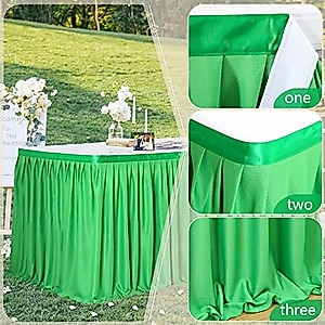 Partisky Green Polyester Table Skirt for Rectangle Tables 6ft, Wrinkle Resistant Pleated Ruffle Table Cloth for Banquet Wedding Trade Baby Shower Display Gift Dining Table