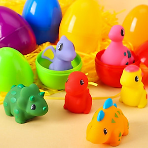JOYIN 6 Pcs Pre-Filled Easter Eggs with Light-up Floating Dinosaur Bath Toys for Kids Toddlers Easter Eggs Hunt, Basket Stuffers/Fillers, Party Favor, Classroom Prize Supplies