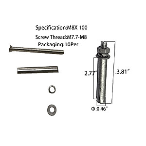 M8 Expansion Bolts，Length 4 Inch Stainless Steel Hex Nuts Sleeve Anchor Fastener,10-Pack（M8X100）(4 inches 10pc)