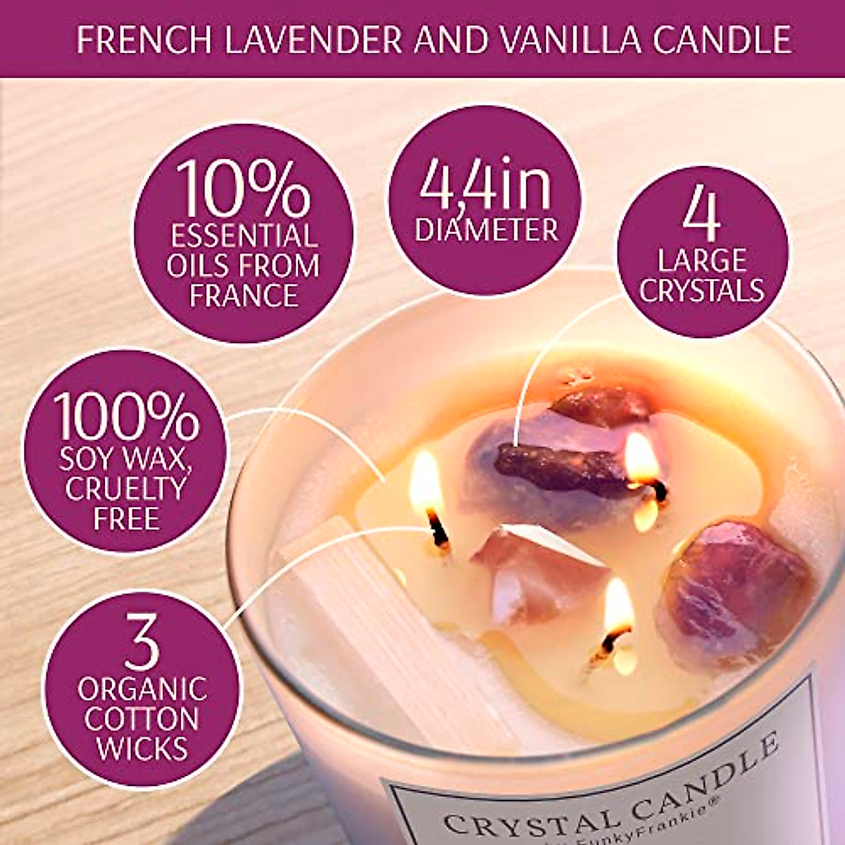 Healing Crystal Candles - Two Large Intention Candles. Amethyst Lavender and Amethyst Rose Quartz Bundle