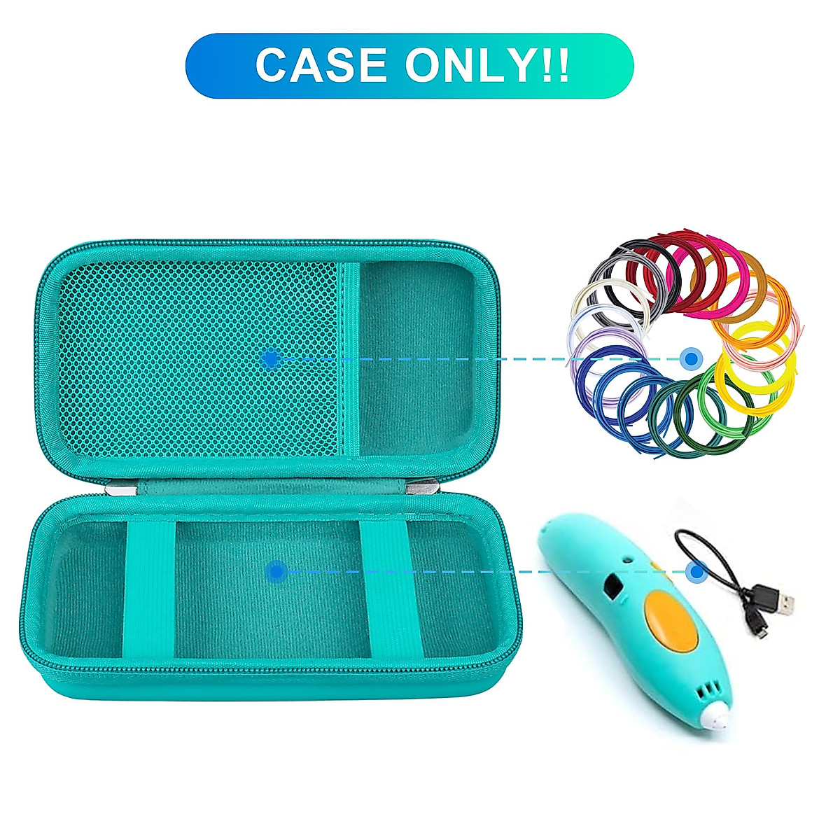 BOVKE Hard Carrying Case for 3D Pen Set, 3D Pen Case Compatible with 3Doodler Start+ Essentials 3D Printing Pen Toy Home Art Activity Set, Mesh Pocket fit 3D Printing Filament, Green (Box Only)