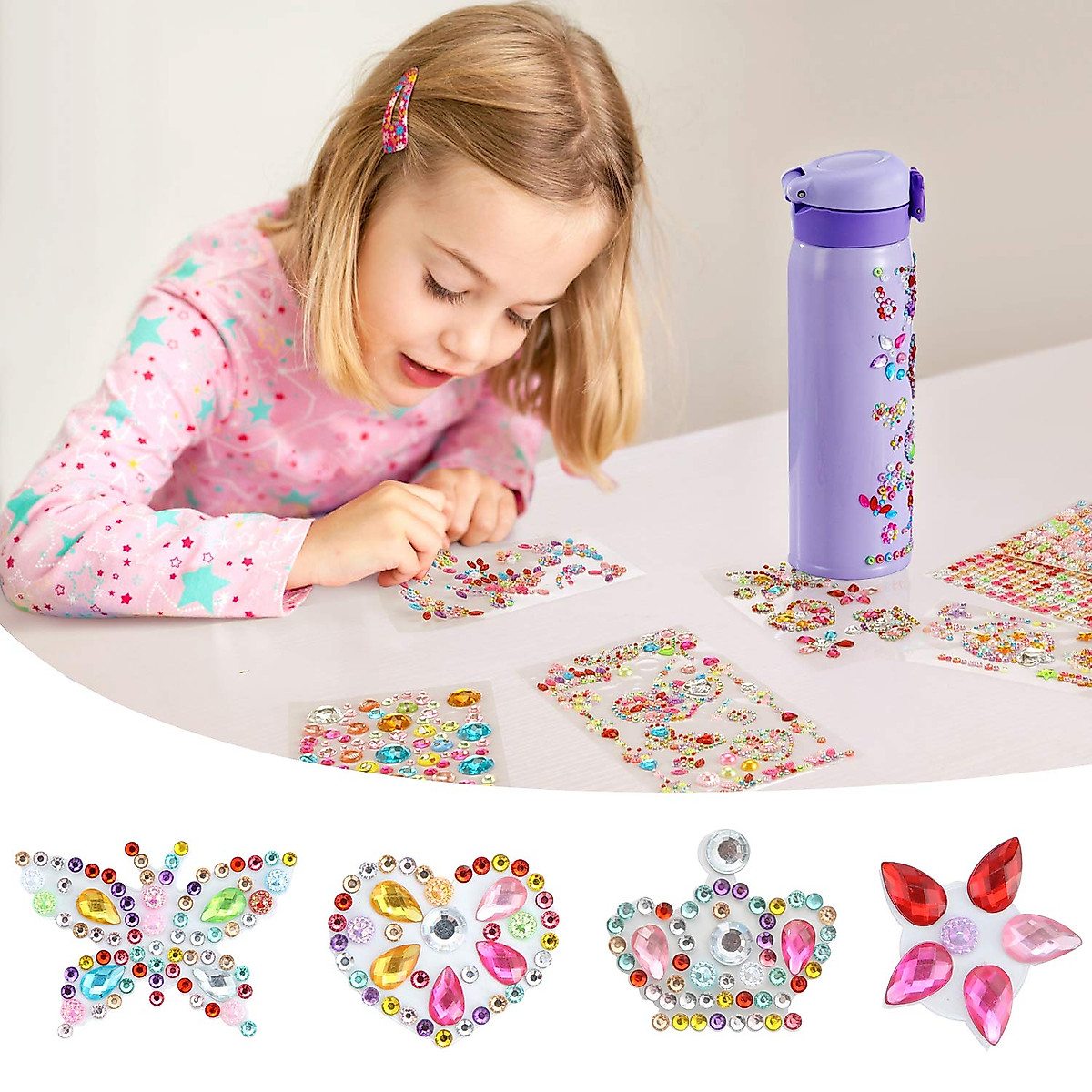 HULASO Gifts for Girls Decorate Your Own Water Bottles with Rhinestone Glitter Gem Stickers - Valentine's Day Gift Girls DIY Arts and Crafts, BPA Free Stainless Steel Vacuum Insulated Mug (17 OZ)