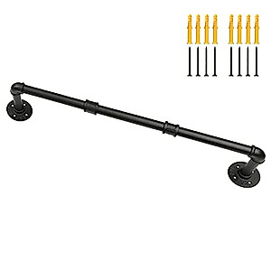 Industrial Pipe Clothing Rack, Wall Ceiling Mounted Clothes Garment Rack 30'', Black Iron Pipe Clothes Hanging Bar, Heavy Duty Metal Hanging Rod for Retail Display Closet Storage and Laundry Organizing