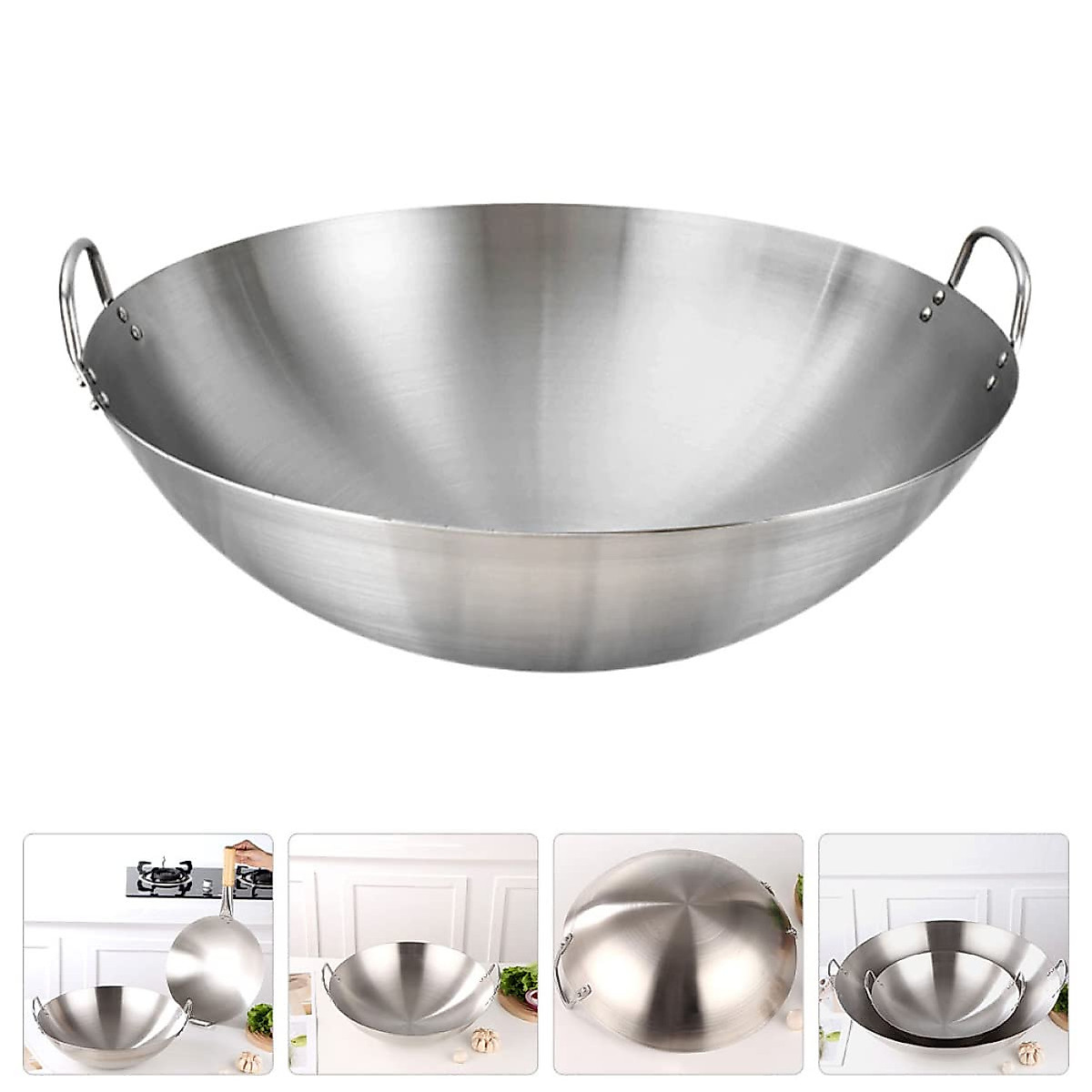 Alipis Camping Cooking Pot Stainless Steel Wok Round Bottom Outdoor Pot Woks Stir-fry Pans