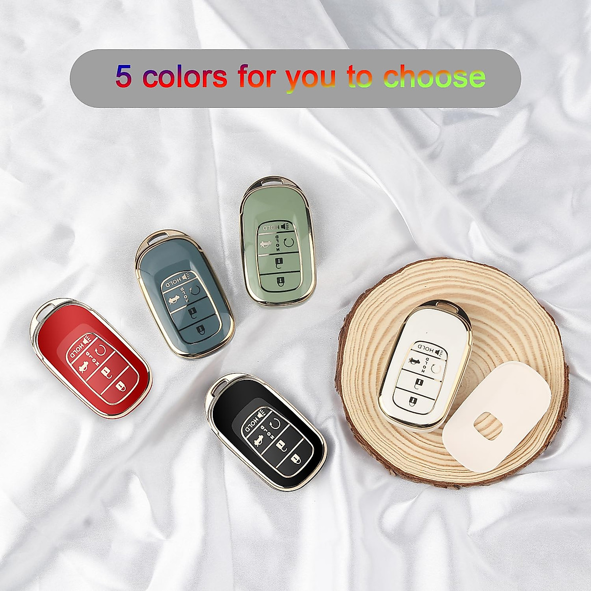 QBUC for Honda Key Fob Cover, Soft TPU Car Key Case Protector with Leather Keychain Compatible with Honda Accord Civic HRV CRV Pilot Smart Remote Key