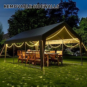 10x20FT Carport Heavy Duty Outdoor Car Port Canopy Party Tent with Roll-up Windows Portable Garage with Removable Sidewalls & Doors All-Season Tarp for Car Boat Truck Motorcycle,Gray