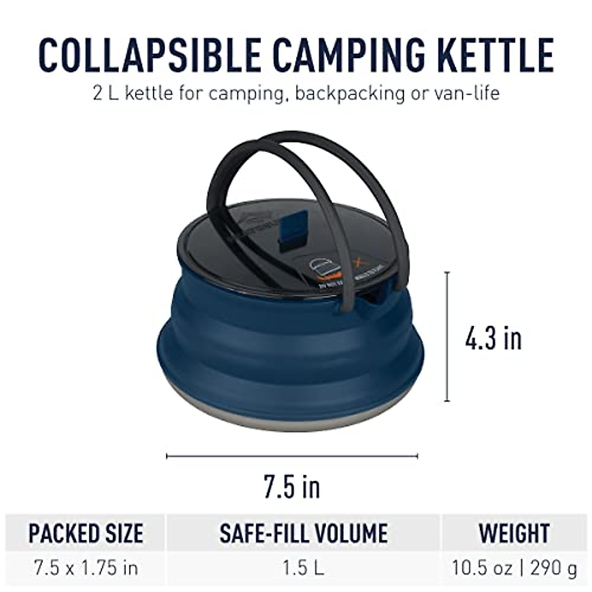 Sea to Summit X-Pot Kettle Collapsible Camping Cook Pot with Lid, 2 Liter, Navy