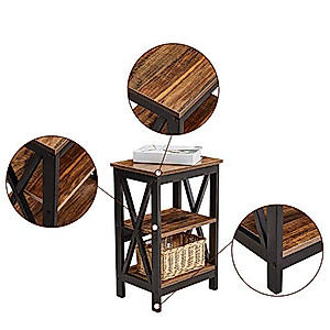 VECELO Modern X-Design Night Stand, Nightstands End Storage Versatile Shelf Side Table,Easy Assembly, Retro Brown