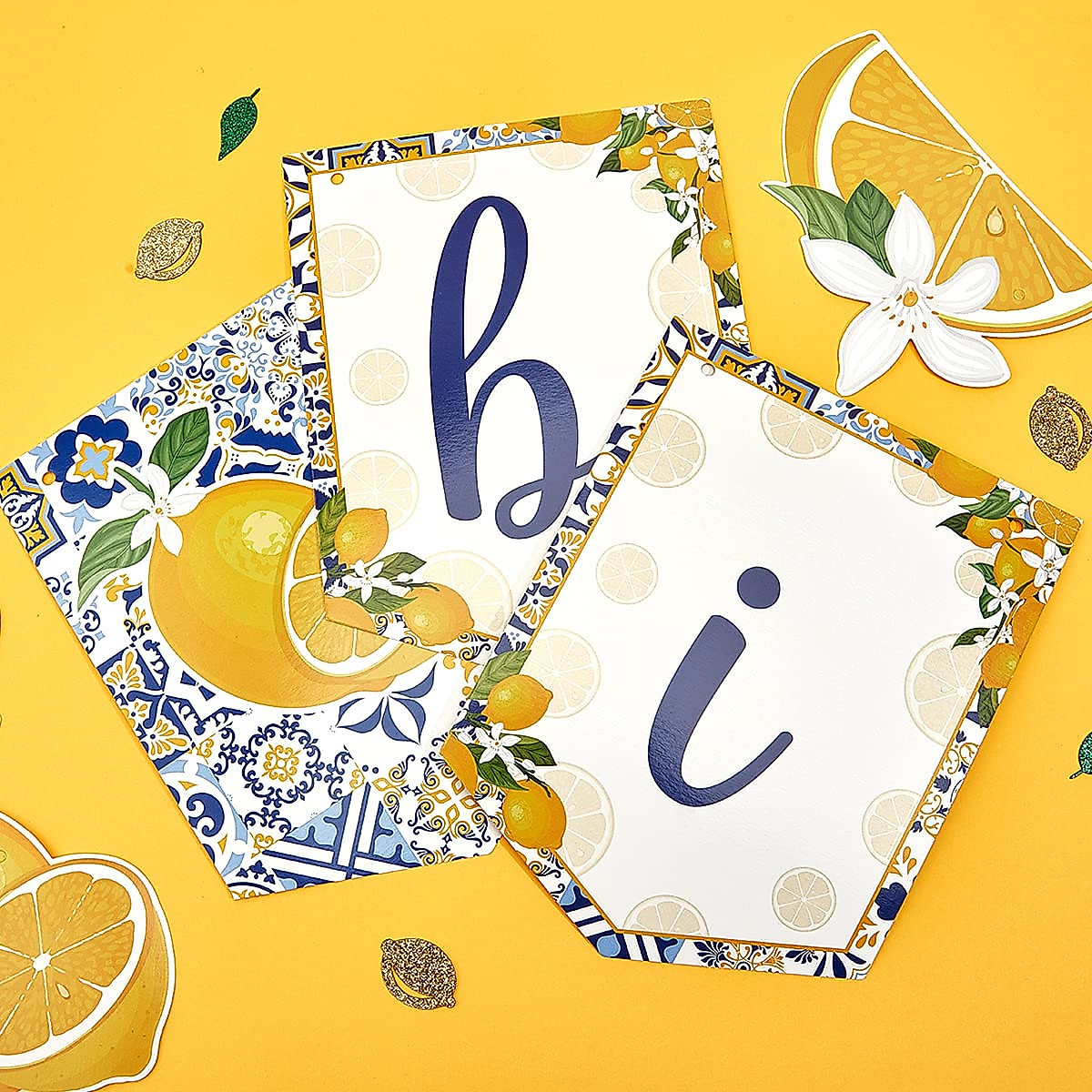 Lemon Bridal Shower Decorations - Yellow and Blue Bride To Be Banner, Lemon and Diamond Ring Garland, Fruit Lemon Theme Bachelorette Party Decorations