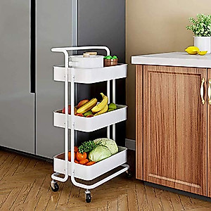 Storage Trolley Cart - 3 Tier Rolling Utility Organizer Rack, Craft Art Cart, Multi-Purpose Organizer Shelf, Tower Rack Serving Trolley for Office Bathroom Kitchen Kids’ Room Laundry Room, White