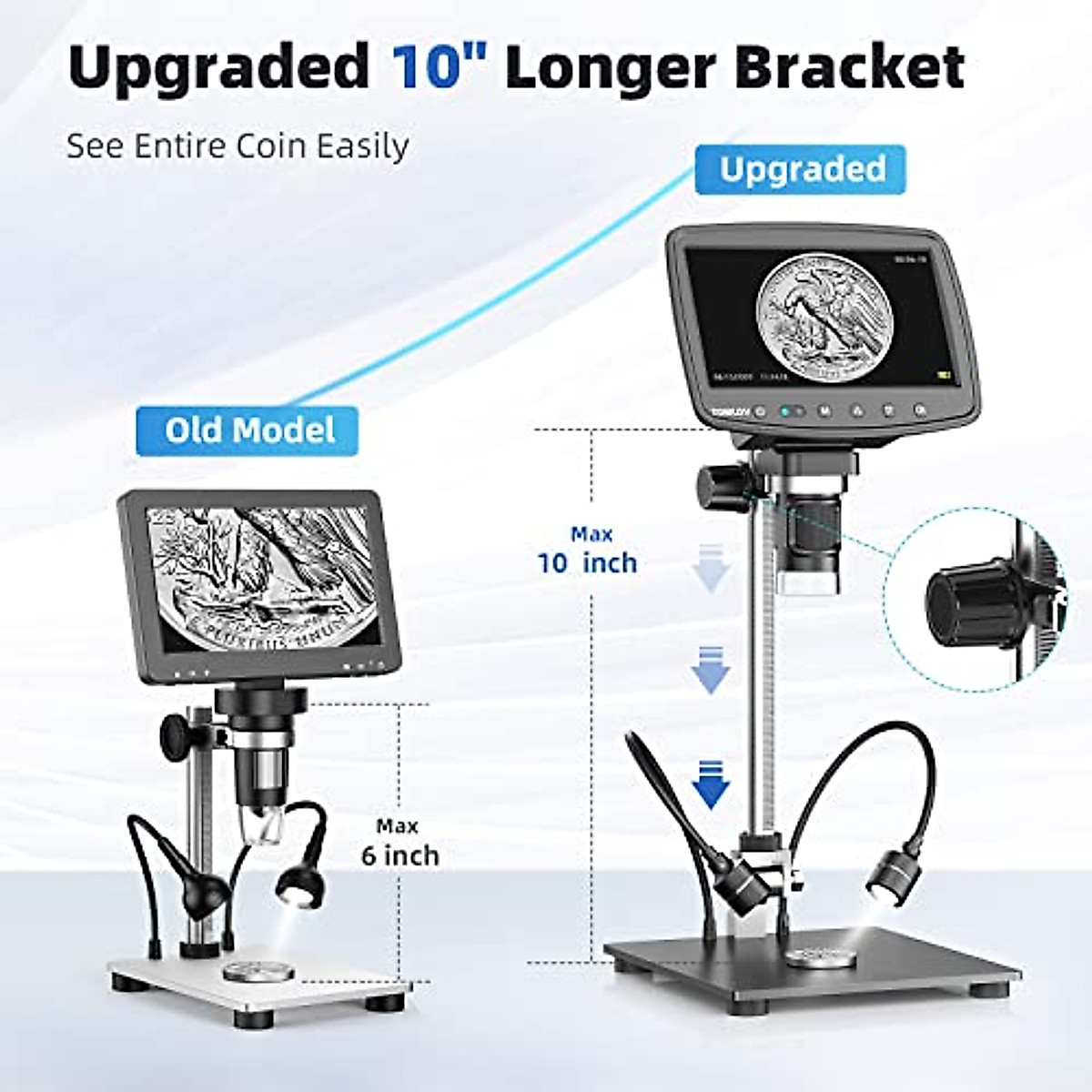 TOMLOV DM03 7" HDMI LCD Digital Microscope 1200X [Larger View & Larger Workspace] 1080P HD Screen Coin Microscope for Adult/Kids USB Soldering Microscope with Light Compatible with TV/Windows/MacOS