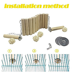 KYHSOM 5 Pcs Wooden Hamster Suspension Bridge,Bendable Climbing Ladder Pet Swing Toy Hideout with Natural Chew Balls for Mouse Chipmunk Guinea Pig Chinchilla and Other Small Animals