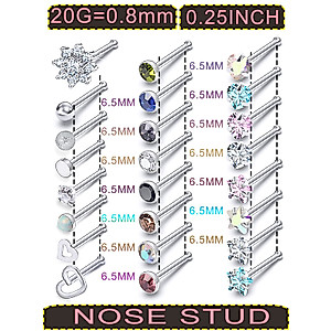 Prjndjw 44pcs 18G 20G Nose Rings Studs Nose Rings for Women Nose Piercings Jewelry Surgical Stainless Steel Straight Nose Studs Moon Star Heart Butterfly Hypoallergenic for Men