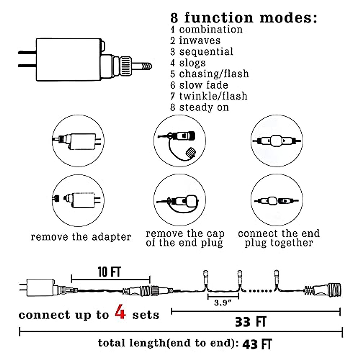 Dazzle Bright Christmas String Lights, 100 LED 33 FT Connectable Fairy Lights with 8 Modes, Waterproof Christmas Decorations for Indoor Outdoor Holiday Party Home Tree Decor (Green)