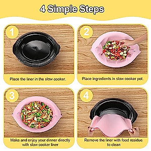KAKALGAME 3 Pack Slow Cooker Liners,Reusable Silicone Slow Cooker Liners,Compatible with Crockpot 6-8 Quarts Oval or Round Pots - Safe Food Grade Silicone, Heat-resistant, Leakproof and Dishwasher