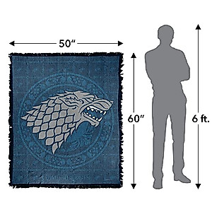 LOGOVISION Game of Thrones Blanket, 50"x60" Stark Sigil Woven Tapestry Cotton Blend Fringed Throw Blanket