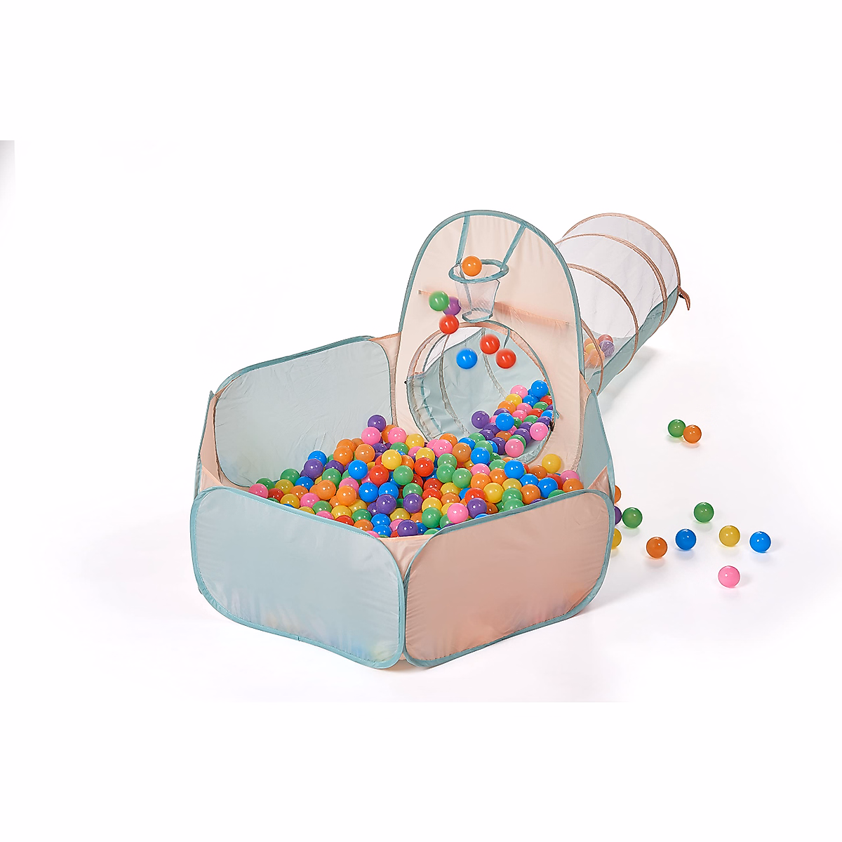 UTEX 3 in 1 Pop Up Kids Play Tent with Tunnel and Ball Pit for Kids, Boys, Girls, Babies and Toddlers, Indoor/Outdoor Playhouse,Orange Pink/Light Green