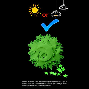 Glowing in the Dark Stars Wall Stickers - Glowing Reusable Ceiling Decors of 220 Stars and 1 Moon Set for Kids Bedding Rooms or Birthday Party