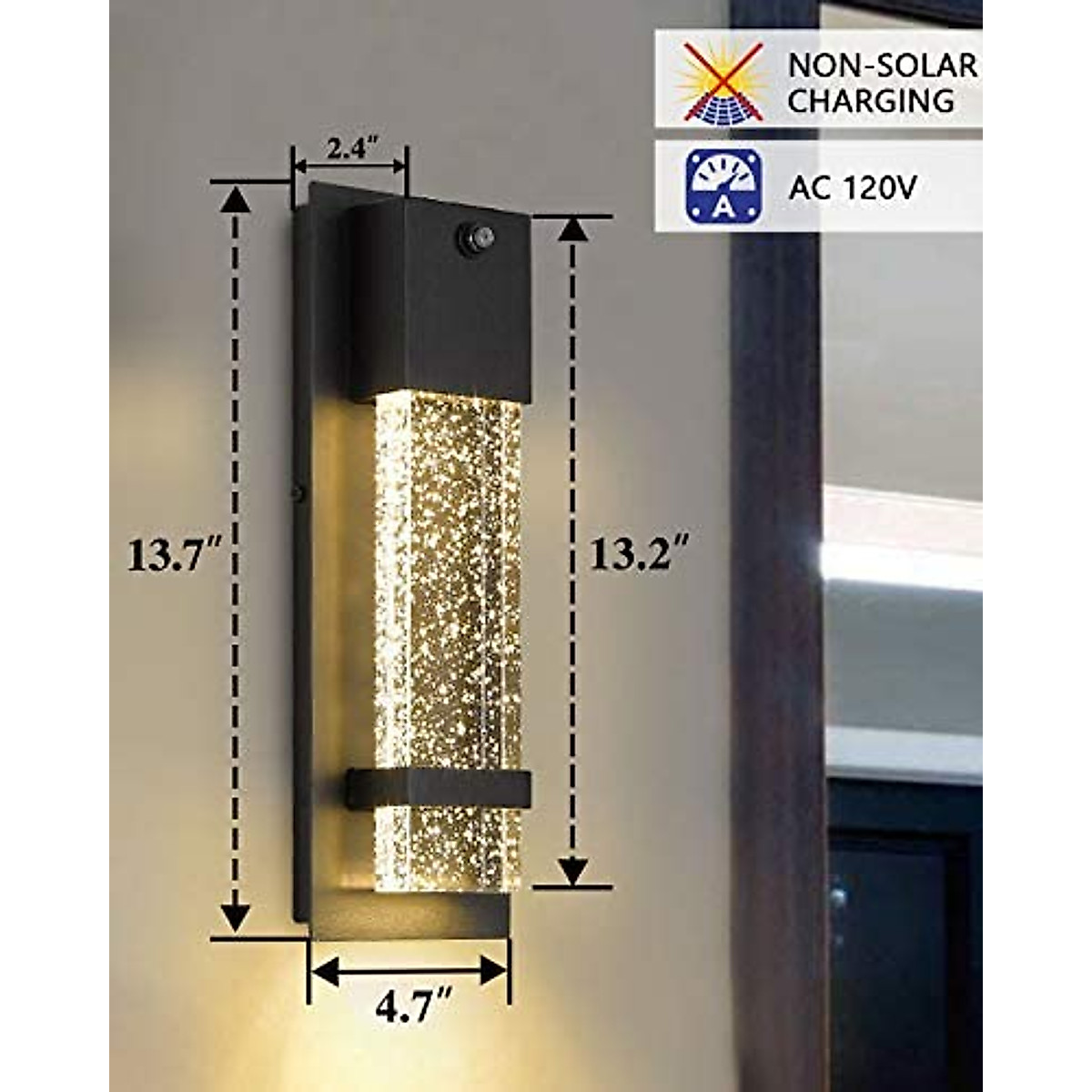 LED Dusk to Dawn Outdoor Wall Light Fixture - HWH Exterior Wall Sconce Porch Light 2 Pack, Outside Wall Lights in Black Finish with Crystal Bubble Glass, 5HW9-B-P-2PK BK