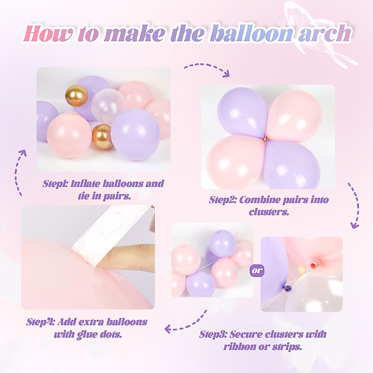 Pink and Purple Balloon Arch Kit, Butterfly Baby Shower Decorations with Pink and Purple Gold Latex Balloons for Purple Bridal Wedding Butterfly Birthday Decorations…