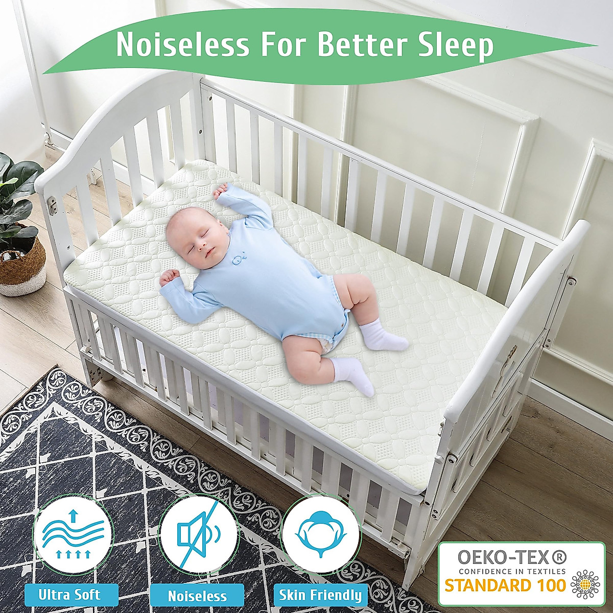 Lunsing 2 Pack Crib Mattress Protector, Soft Bamboo Viscose Waterproof Crib Mattress Pad Cover, Cooling Baby Mattress Cover for 4-13 inches Toddler Mattress, 52"x28", White