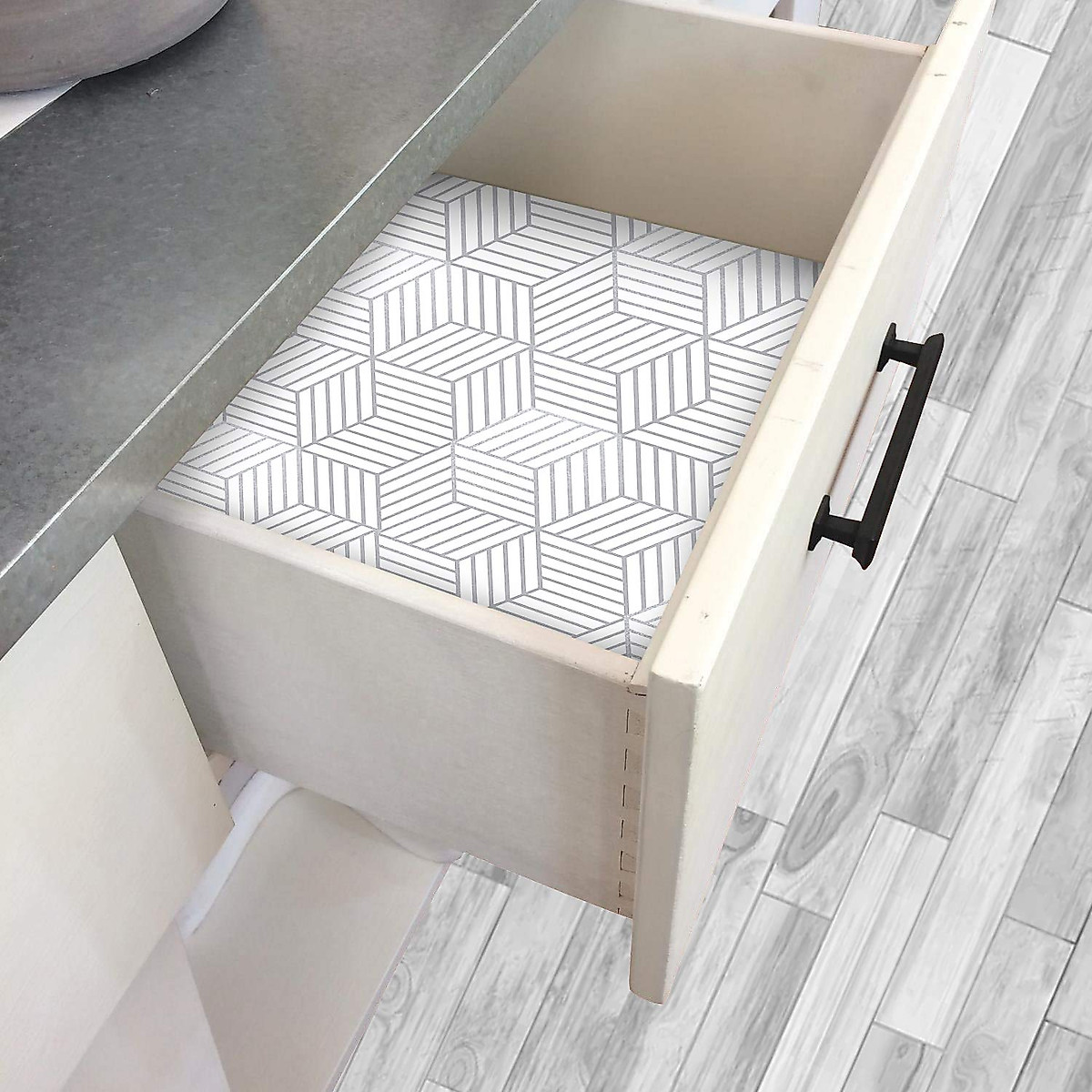 WENMER Geometric Hexagon Wallpaper Contact Paper 17.71 Inch x 118 Inch Geometric Hexagon Silver Peel and Stick Wallpaper Self Adhesive Wallpaper Vinyl Film Shelf Paper & Drawer Liner Roll for Home Use