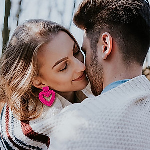 Bead Dangle Earrings for Women Beaded Heart Dangle Earrings Bohemia Statement Bead Drop Earrings Studs Valentine’s Day Heart Beaded Earrings Gifts