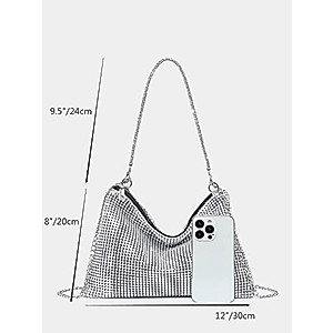 GORGLITTER Women's Evening Bag Rhinestone Purse Sparkly Clutch Purse Chain Handbag Sparkly Square Bag Silver One Size