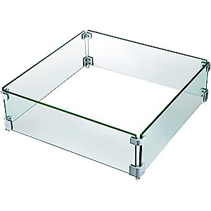 VBENLEM Fire Pit Wind Guard 21 x 21 x 6 Inch Glass Flame Guard, Rectangle 5/16 Inch Thickness Glass Wind Guard Fence with Non-Slip Feet Clear Tempered Glass, for Propane, Gas, Fire Pits Pan/Table