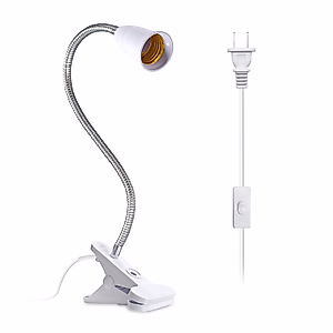 Clamp Light Socket,Clip Desk Lamp Socket,Clip Bulb Desk Lamp,Desk Light Adapter with Flexible Gooseneck,Clip on Light Socket with on/Off Switch,E26/E27 Clamp Light Bulb Stand (1PC)