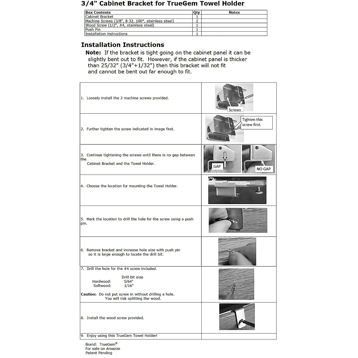 TrueGem 3/4" Cabinet Bracket Kitchen Dish Towel Holder