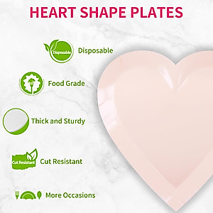 DYLIVeS Pink Heart Shaped Dessert Plates, 9'' Disposable Love Paper Plates Heart Party Decorations Heart Party Supplies for Graduation, Holiday, Wedding, Birthday Party, Bridal Shower (40 Count)